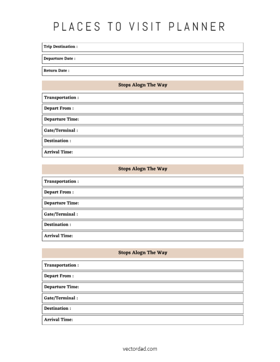 Free Printable Places To Visit Planner Template