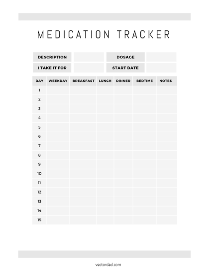 Free Printable Self Care Medication Tracker Template