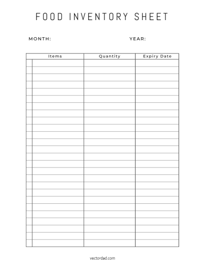 Free Printable Simple Table Style Food Inventory Sheet Template