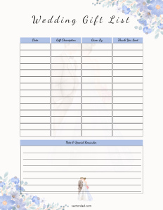 Free Printable Wedding Gift List Template