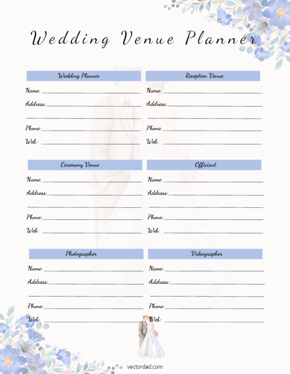 Free Printable Wedding Venue Planner Template