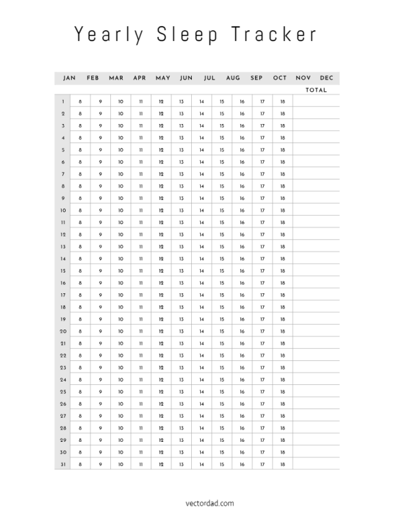 Free Printable Yearly Sleep Tracker Template