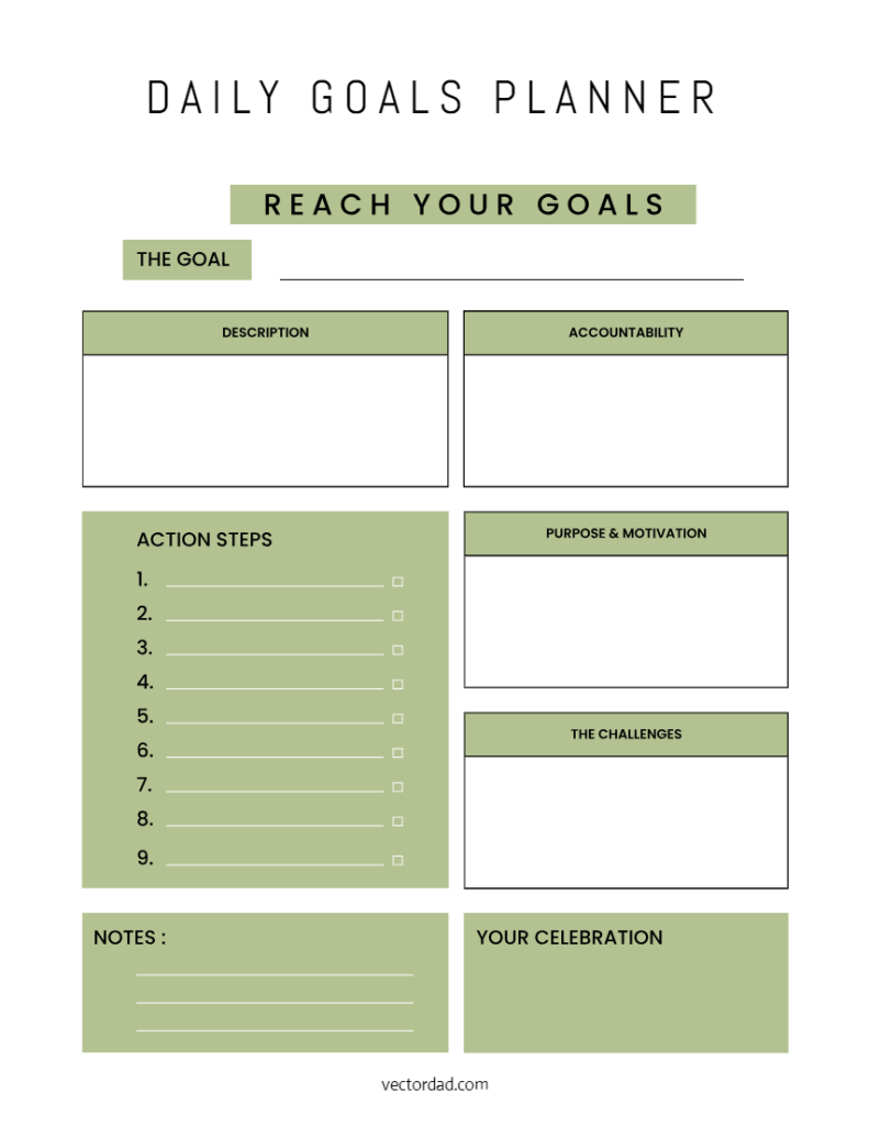 Free Printable Daily Goals Planner Template
