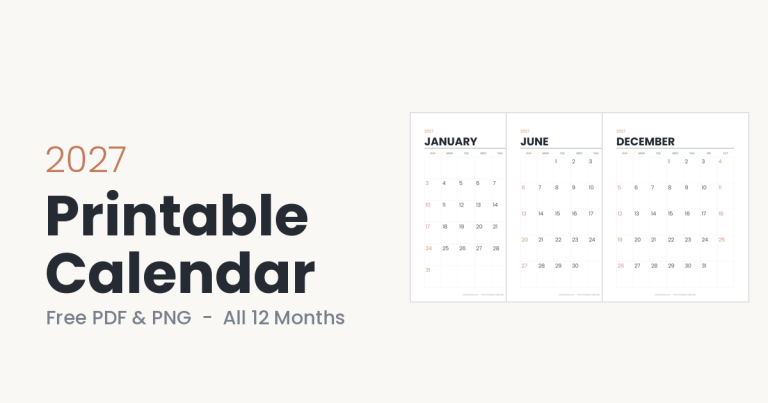 Free Printable 2027 Calendar (PDF & PNG, All 12 Months)